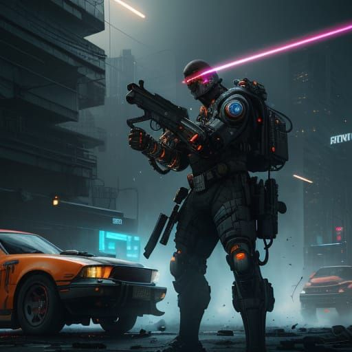 Cyberpunk Medic with Extra Arms in Neon-Lit Citysc... - AI Art