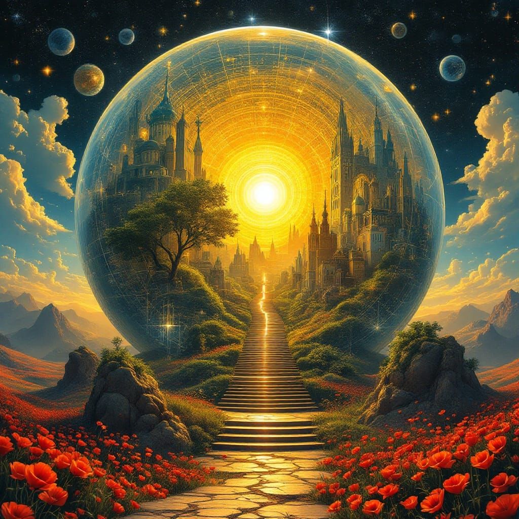 Vibrant Cosmic Cityscape in Double Exposure Style - AI Art