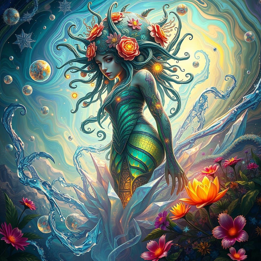 Cosmic Goddess Unfolds in Vibrant Celestial Landsc... - AI Art