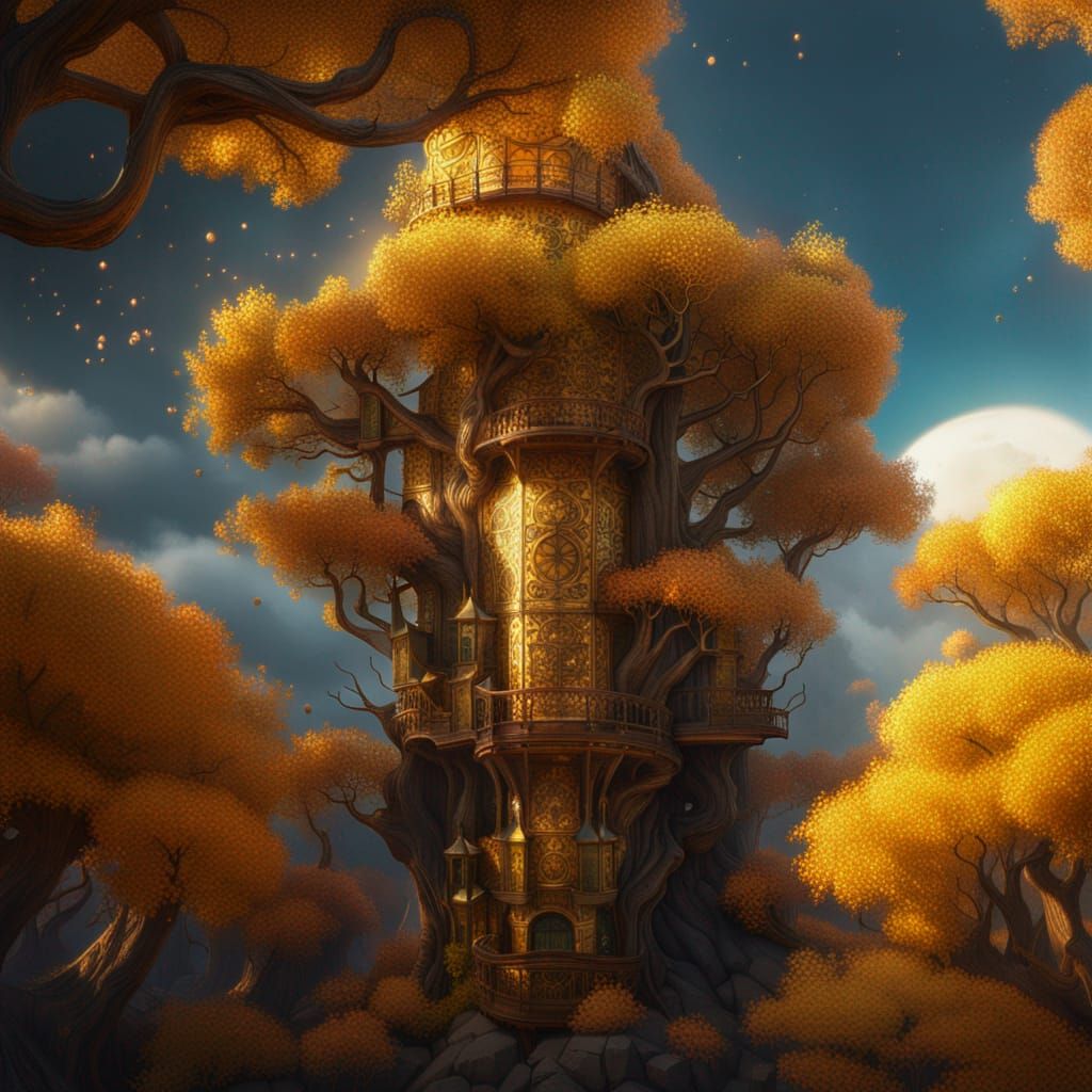 Golden tree, wizard college - AI Generated Artwork - NightCafe Creator