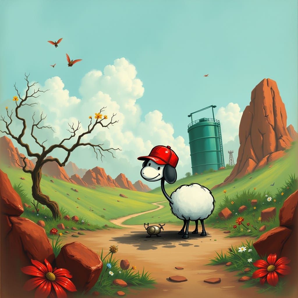 Sheep standing adjacent to a water tank , farm setting