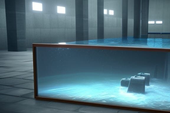 Giant rectangular glass tank, filled with water. Unreal engine ...
