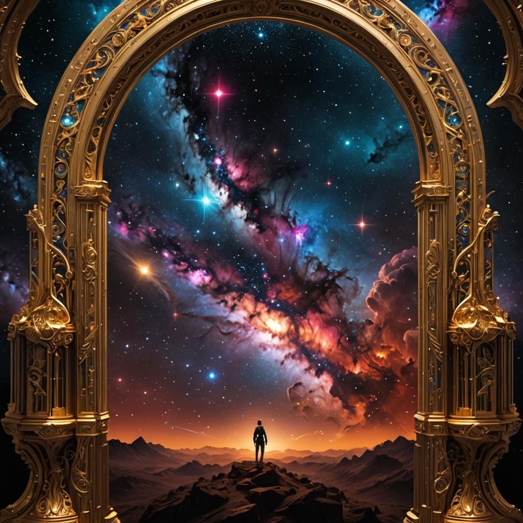 High fantasy sci-fi mirror into the astral realm, cosmic, magical ...