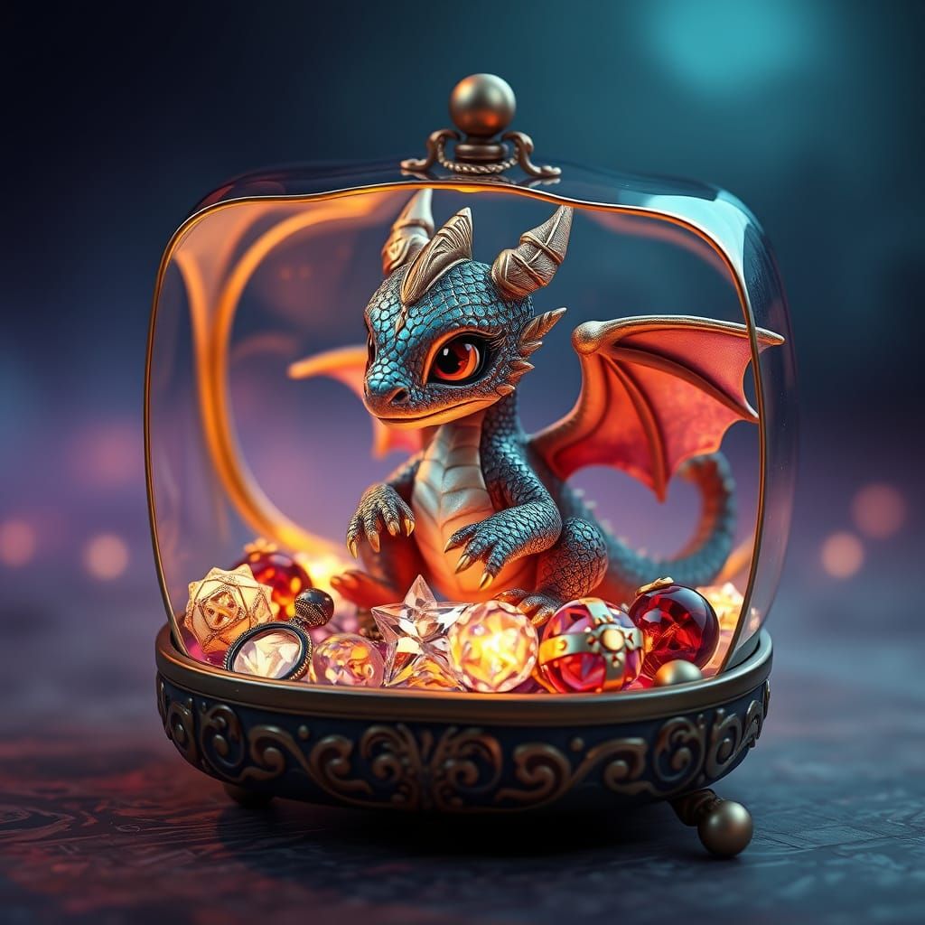 so cute - Enchanted Baby Dragon in a Glass Jewelry Box Scene
