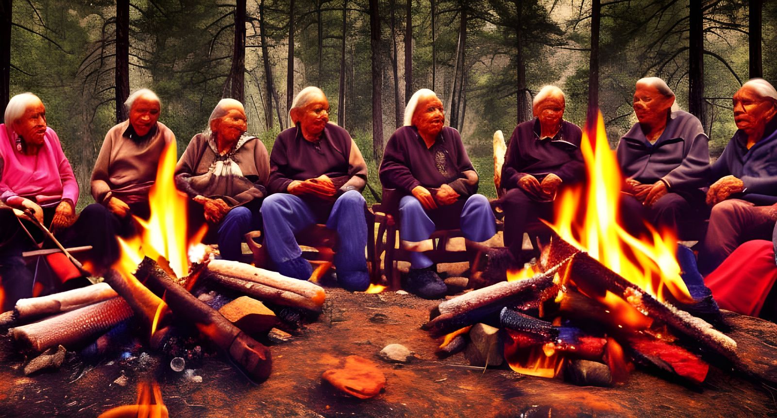 Native American Elders Assembled Around a Council Fire - AI Generated Artwork - NightCafe Creator