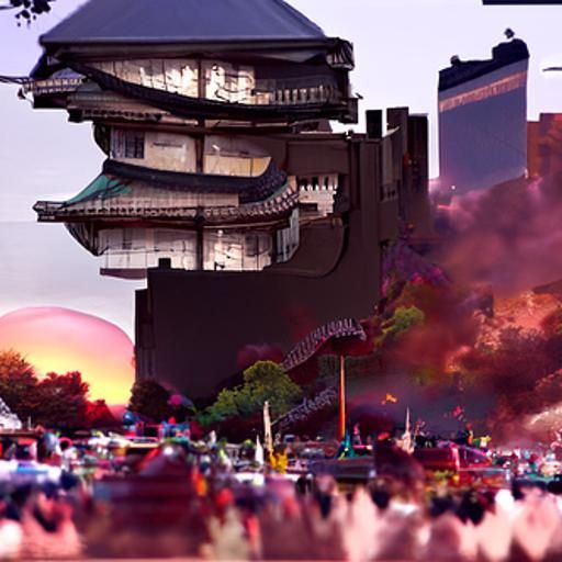 Osaka castle Japan post-apocalyptic retrofuturism 8k resolution ...