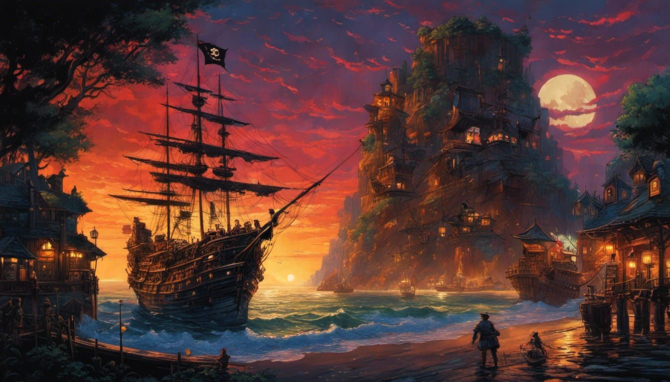"pirate ship at McDonald's restaurant" epic surreal cosmic Fantasy ...