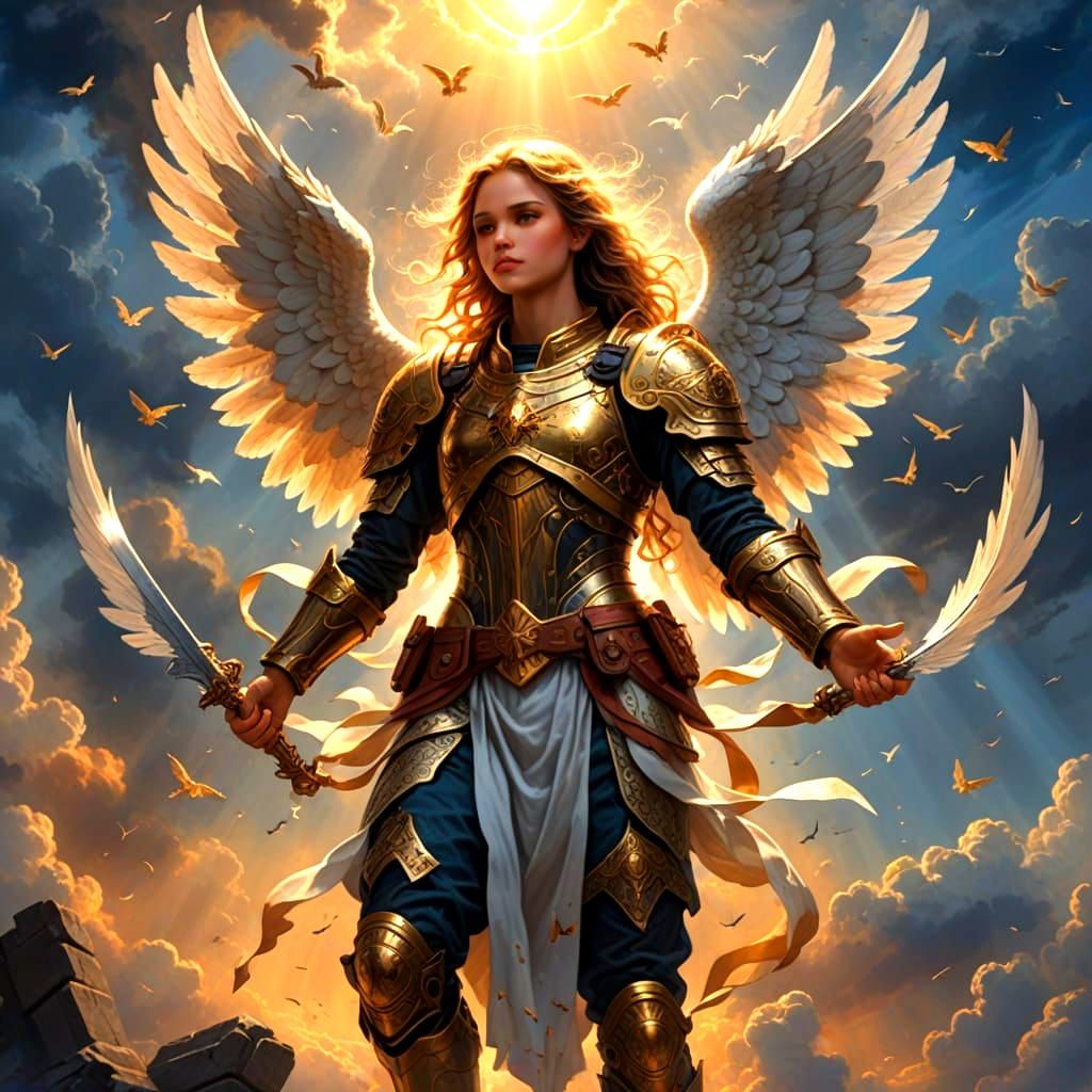 Guardian Angel with Angels flying in the sky