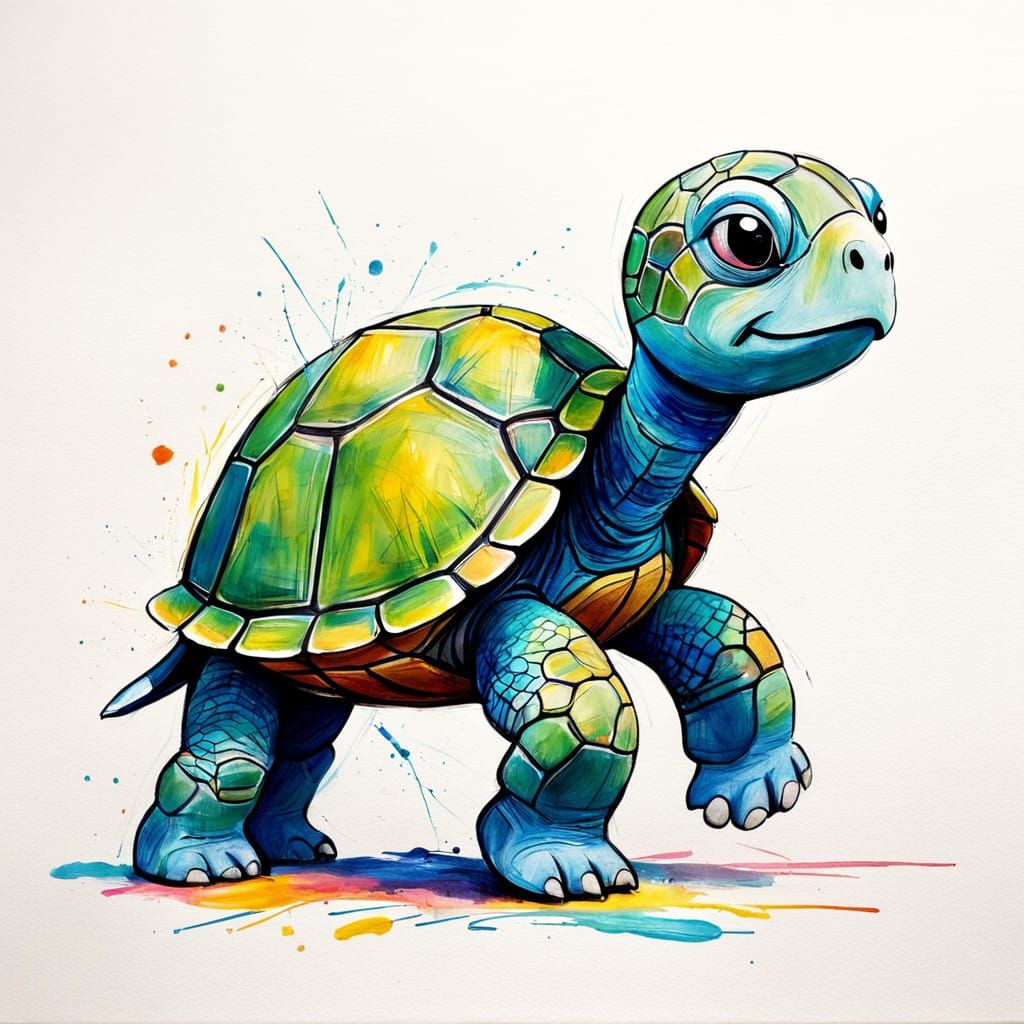 Simplified Turtle Form in Childlike Oil Pastel Dra... - AI Art