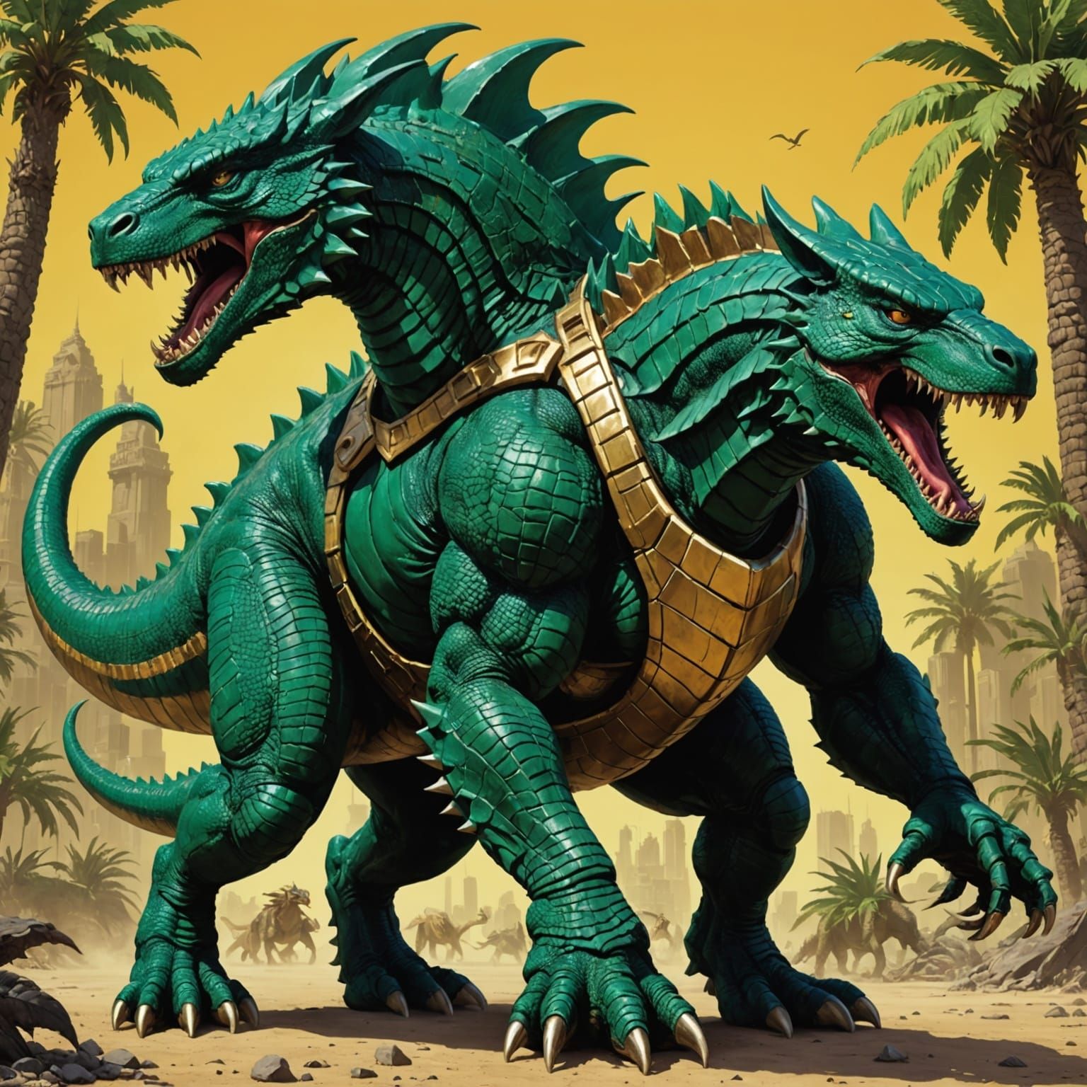 Emerald Anubis Godzilla Dragon T-Rex Hybrid - AI Art