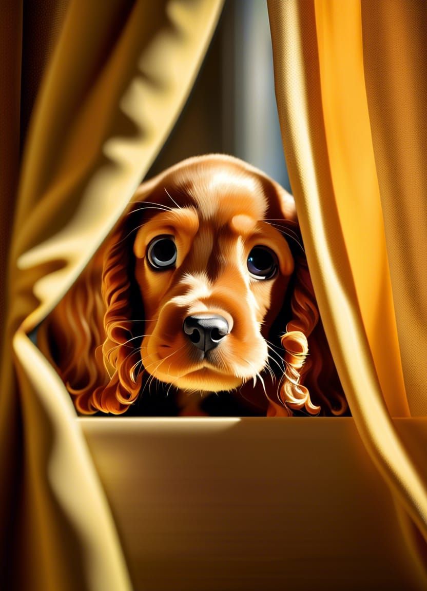 Cocker spaniel puppy peeking from behind a curtain : r/nightcafe