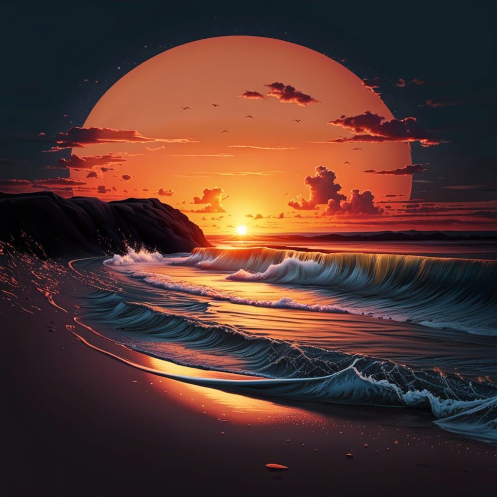sunset on the beach at the end of the world - AI Generated Artwork ...