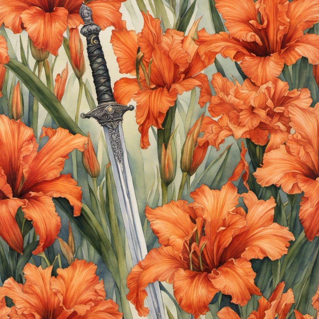 Sword surrounded by sword lilies - AI Generated Artwork - NightCafe Creator