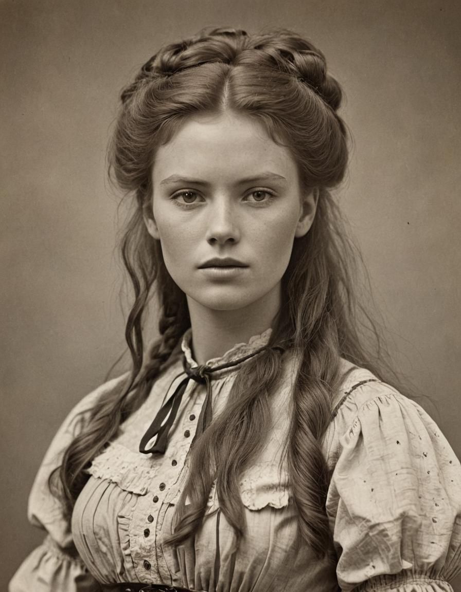 Pretty beautiful redheaded woman in 1885 wild west - AI Generated ...
