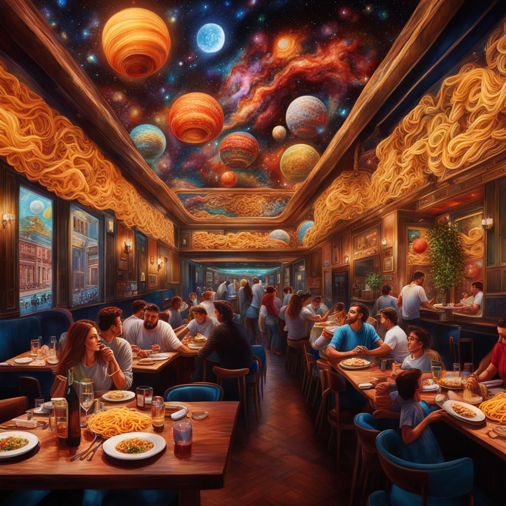 Cosmic Pasta Restaurant - AI Generated Artwork - NightCafe Creator