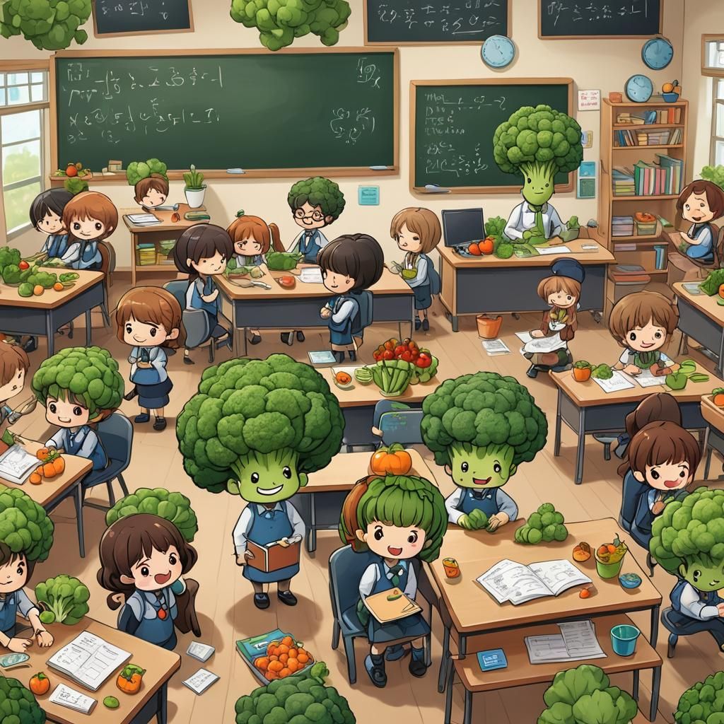 Vibrant Chibi Classroom Scene with Math-Teaching B... - AI Art