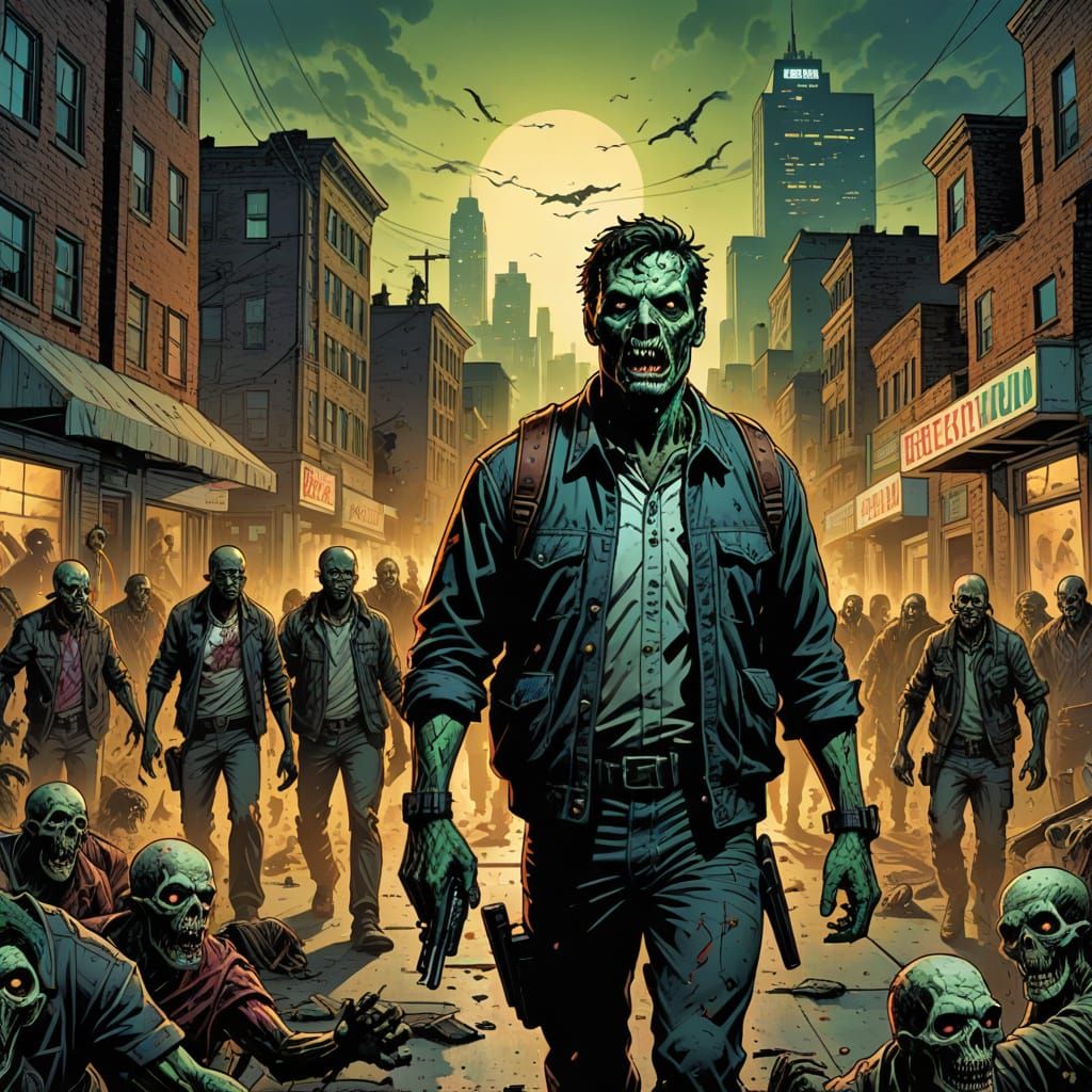 Porto Rican Gangster Fleeing Zombies in Atlanta Su... - AI Art