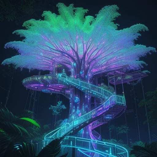 Futuristic Treehouse in Cosmic Wonderland - AI Art