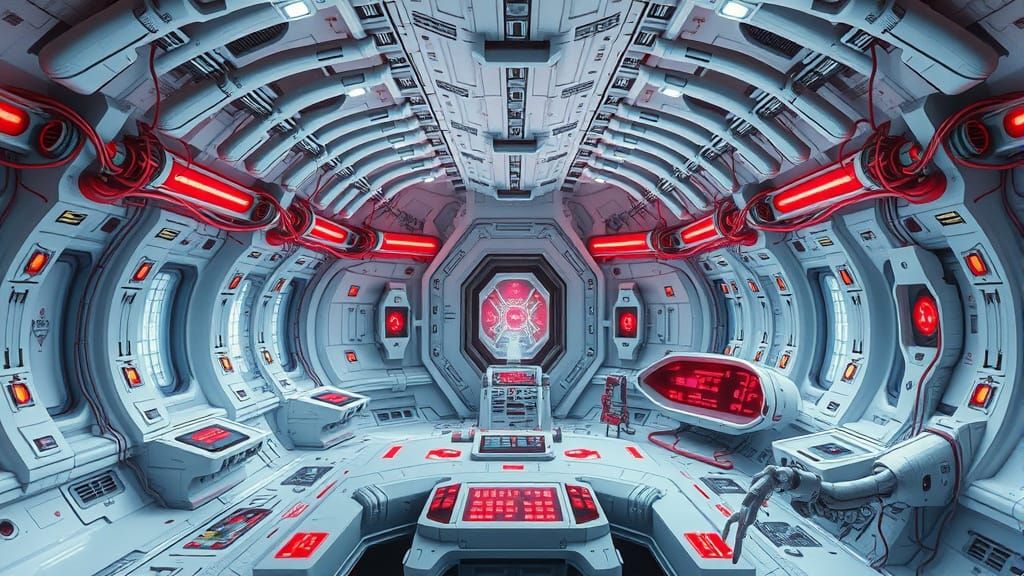Biomechanical Alien Spaceship Interior in a Futuri... - AI Art