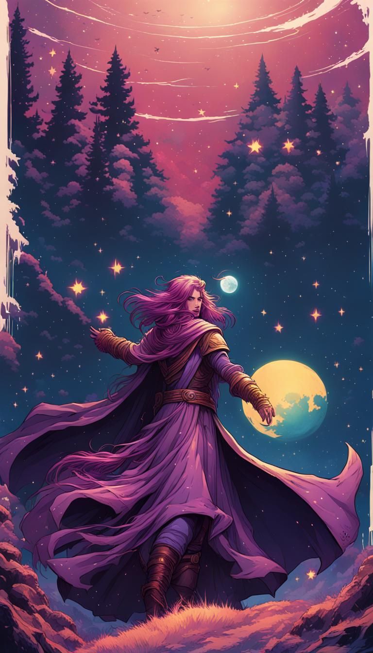 Purple stardust hair, moon, stars, Celestial druid, Amazing aura, Mark ...