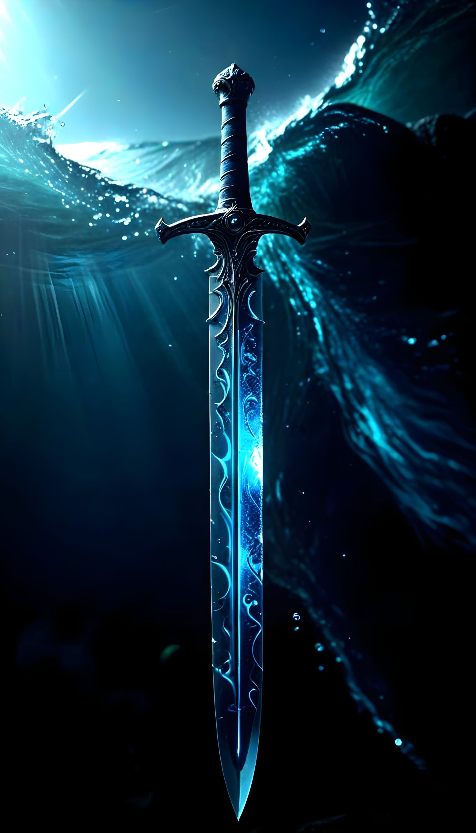 Mystical Ocean Sword in Ethereal 35mm Film Style - AI Art
