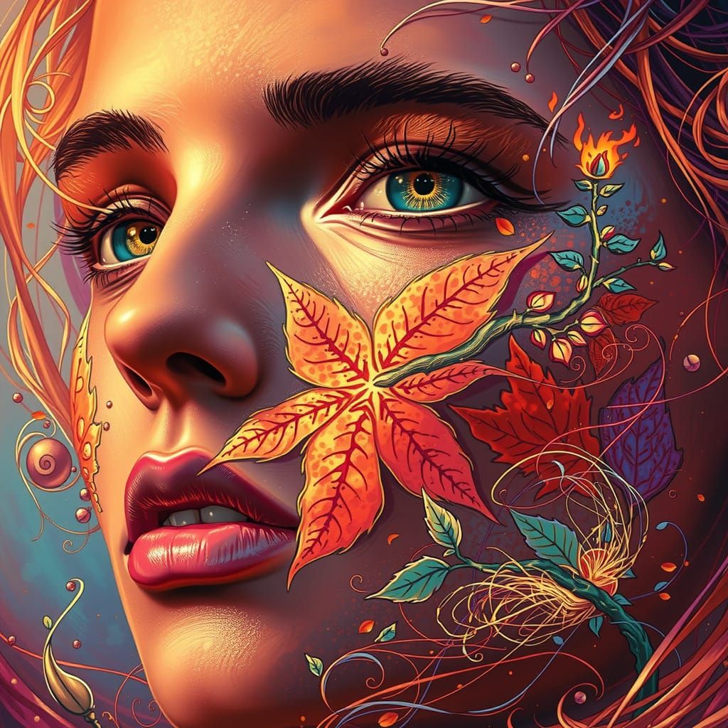 Elemental Face of a Woman - Ethereal Goddess of Nature's Fur...