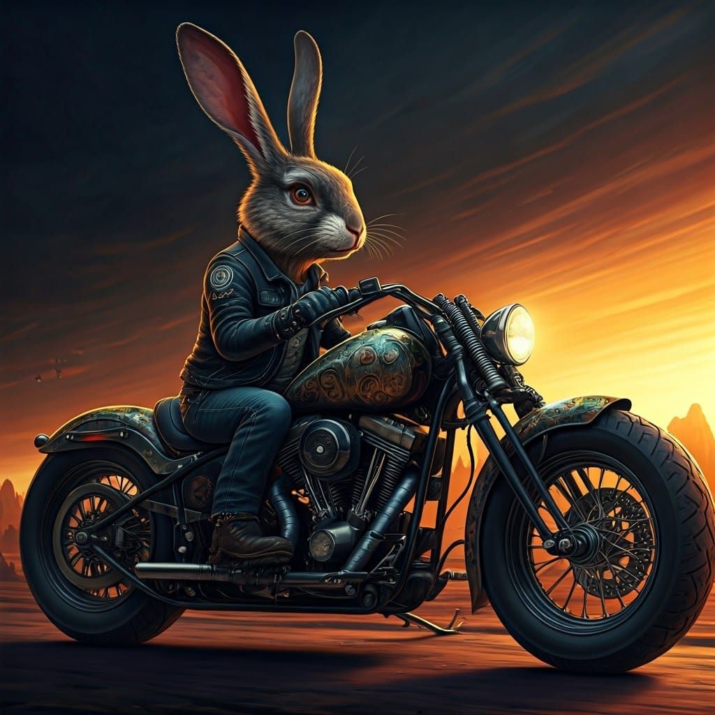 Biker Rabbit Conquers Alien World on Luxurious Xen... - AI Art