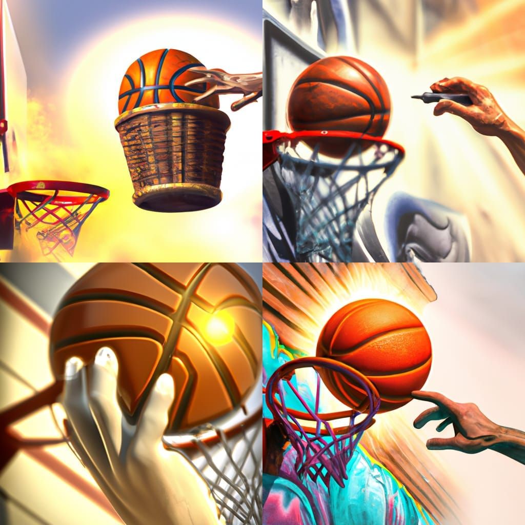 Create a performing slam dunk with a close-up of his hands and the ball ...