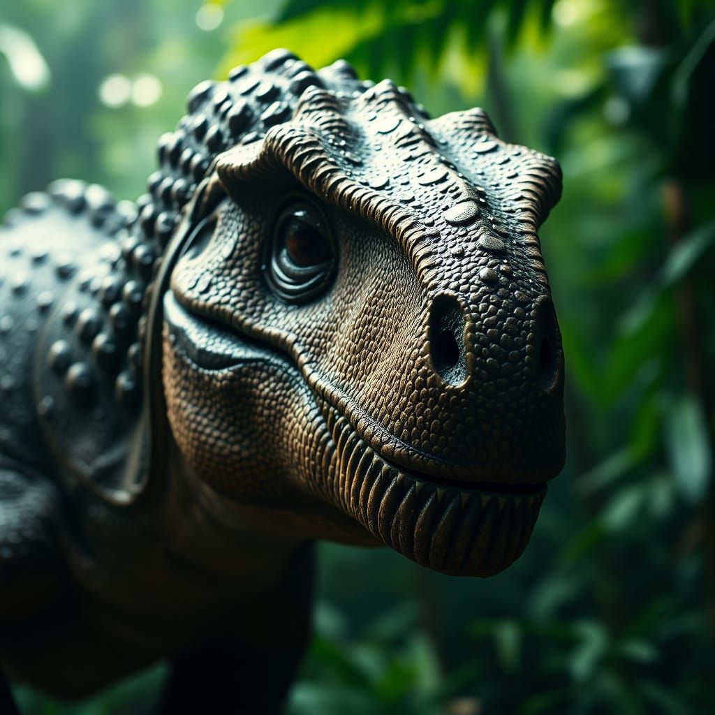 Allosaurus in Primeval Malaysian Rainforest, Close... - AI Art