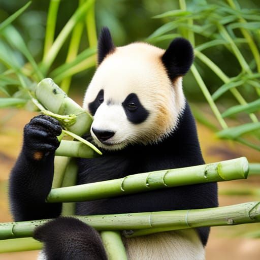 gentle panda, its fur as white as the mountaintop snow and as black as ...