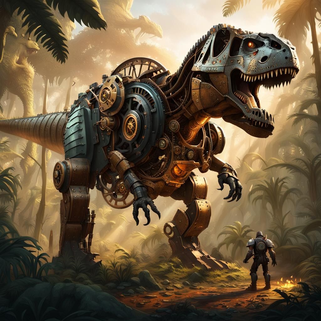 Dinosaurs Steampunk - Steampunk T-Rex Dominates Ancient, Rui...