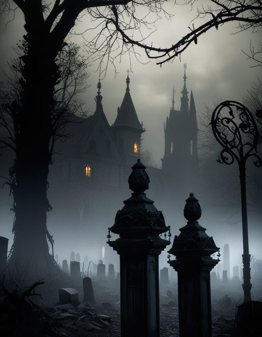 Gothic Cemetery Sign in Dark Fantasy Art Style - AI Art