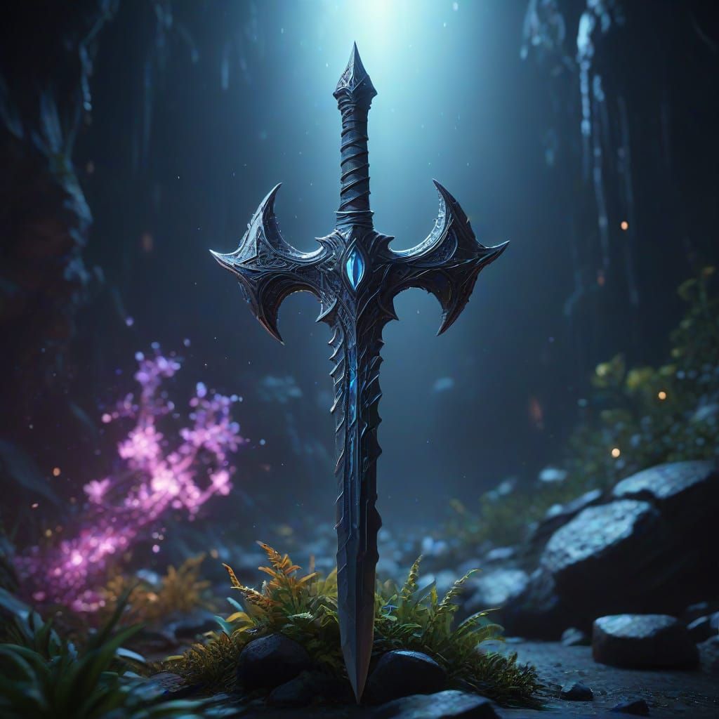 Cyberpunk-Style Void Sword with Iridescent Dragon ... - AI Art