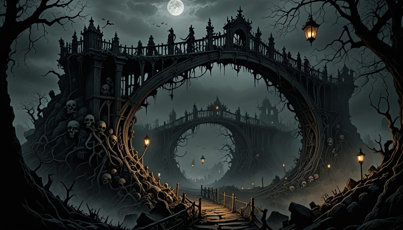 Gothic Horror Bridge Over the Pit of Despair - AI Art