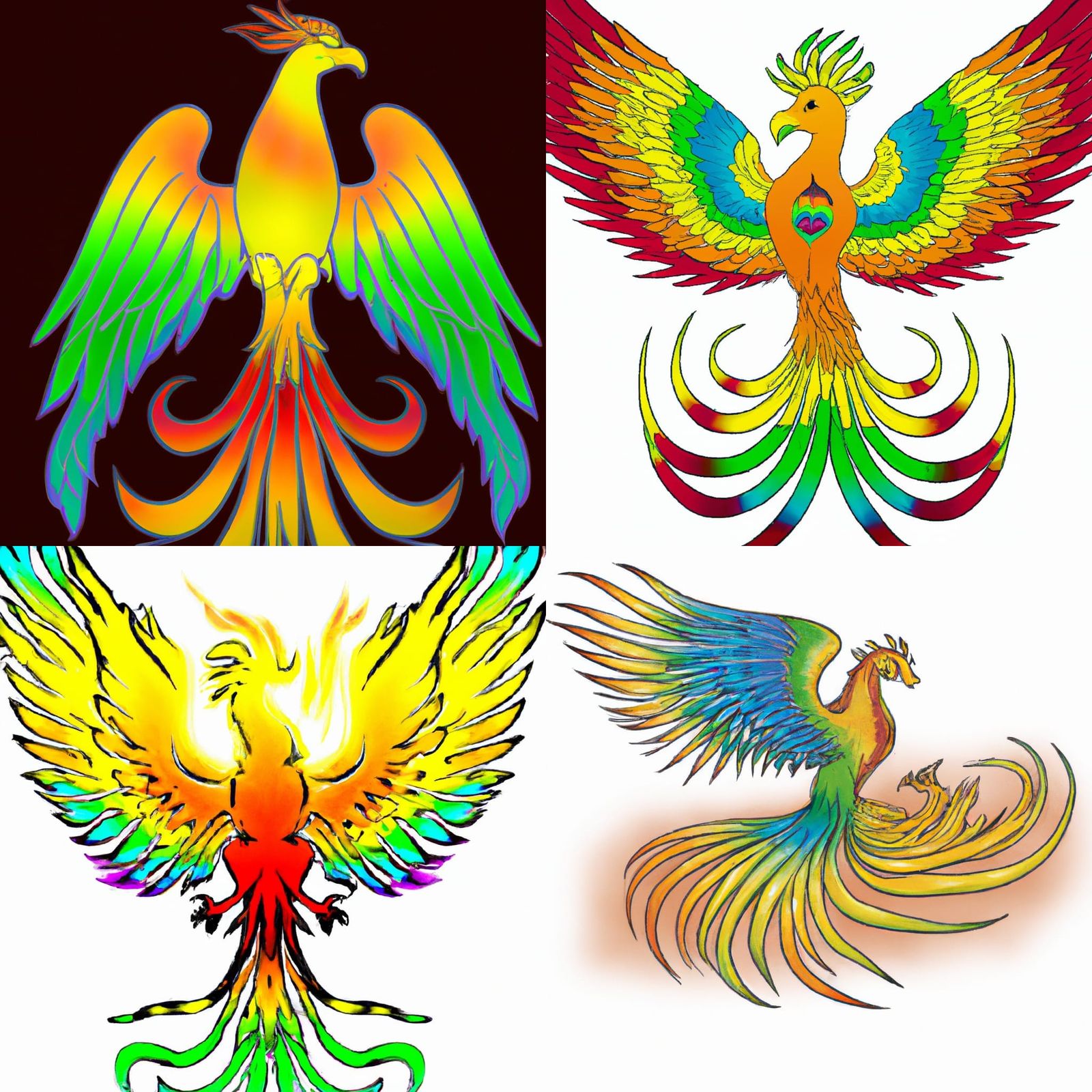 A rainbow colored Phoenix with gold and emerald wings - AI Generated ...