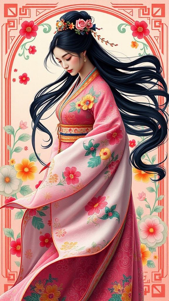 A very beautiful Korean woman, Korean traditional queen hanbok. 🇰🇷