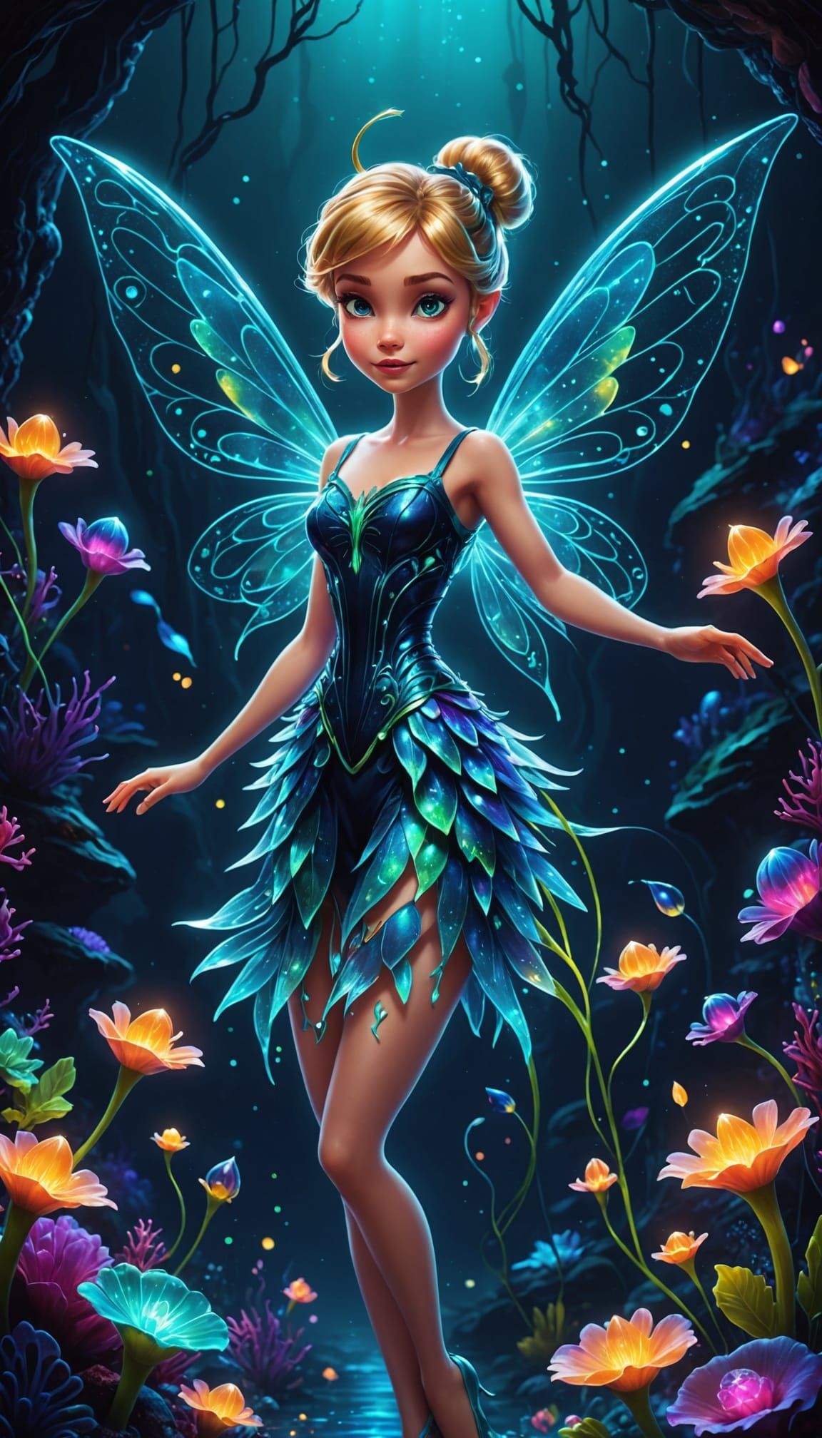 Glowing Cosmic Fairy in Deep-Sea Dreamscape - AI Art