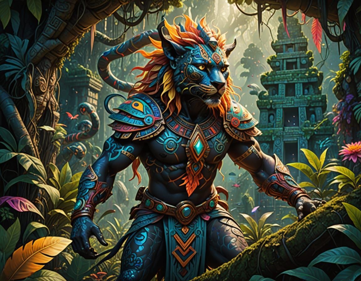 Surreal Aztec Jaguar Warrior Emerges into Vibrant ... - AI Art
