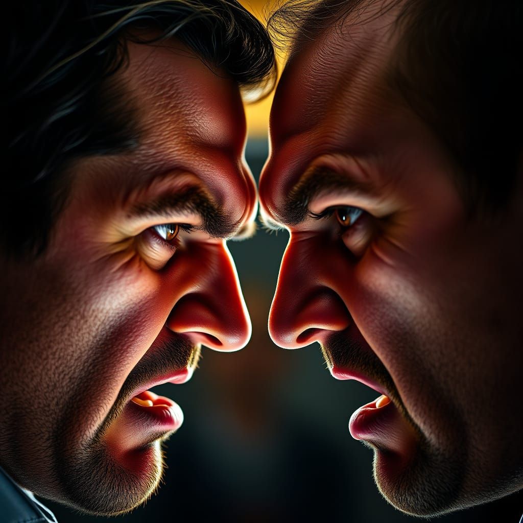 angry - Confrontation in Close-Up: Two Men in Anger