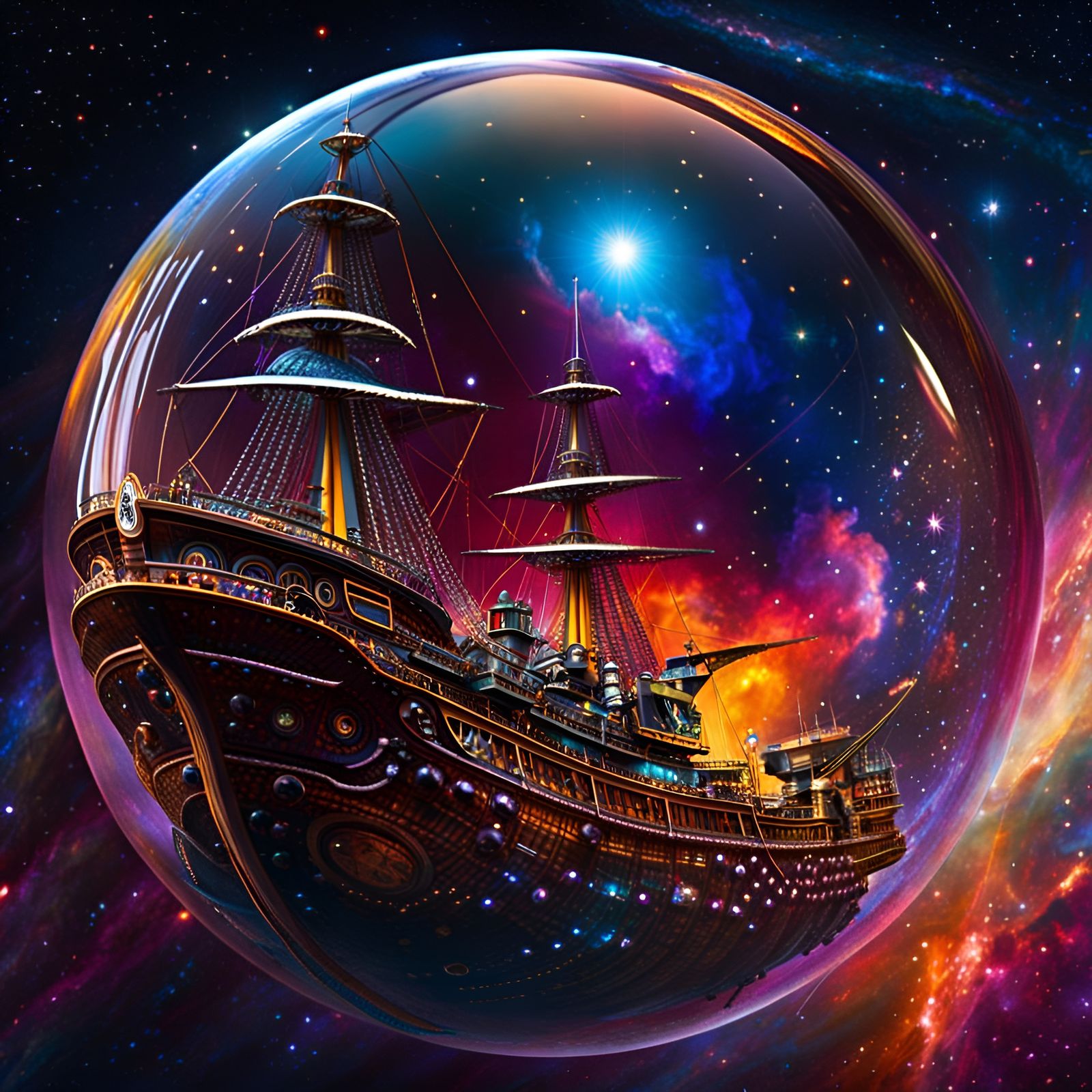 "glass orb elaborate space Pirate ship with hyperdrive in space" Hubble ...