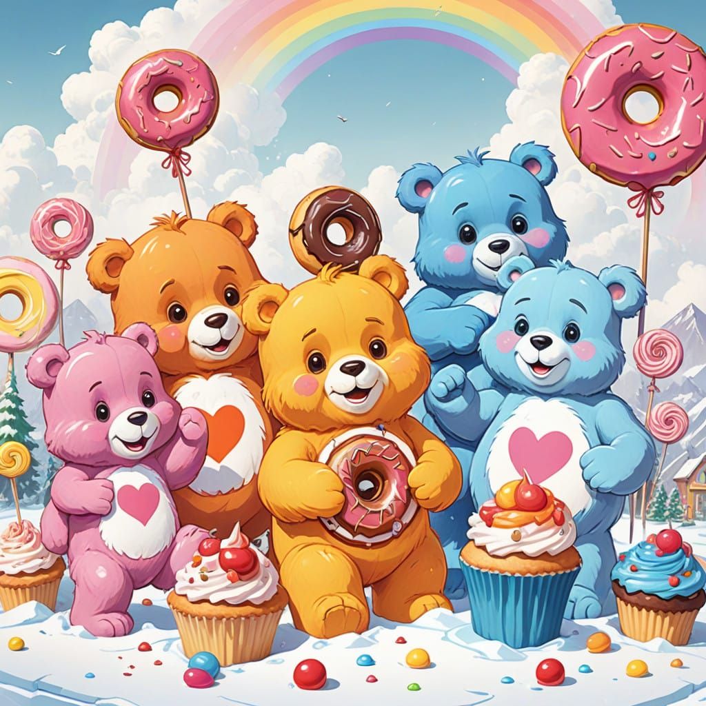 Hyperrealistic Care Bears in Whimsical Candyland - AI Art