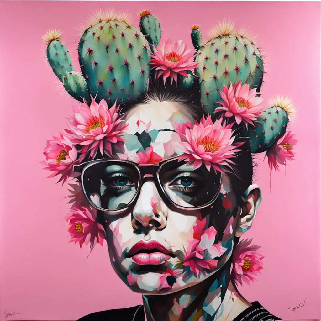 Portrait of a pink Cactus Person by Sandra Chevrier - AI Generated ...