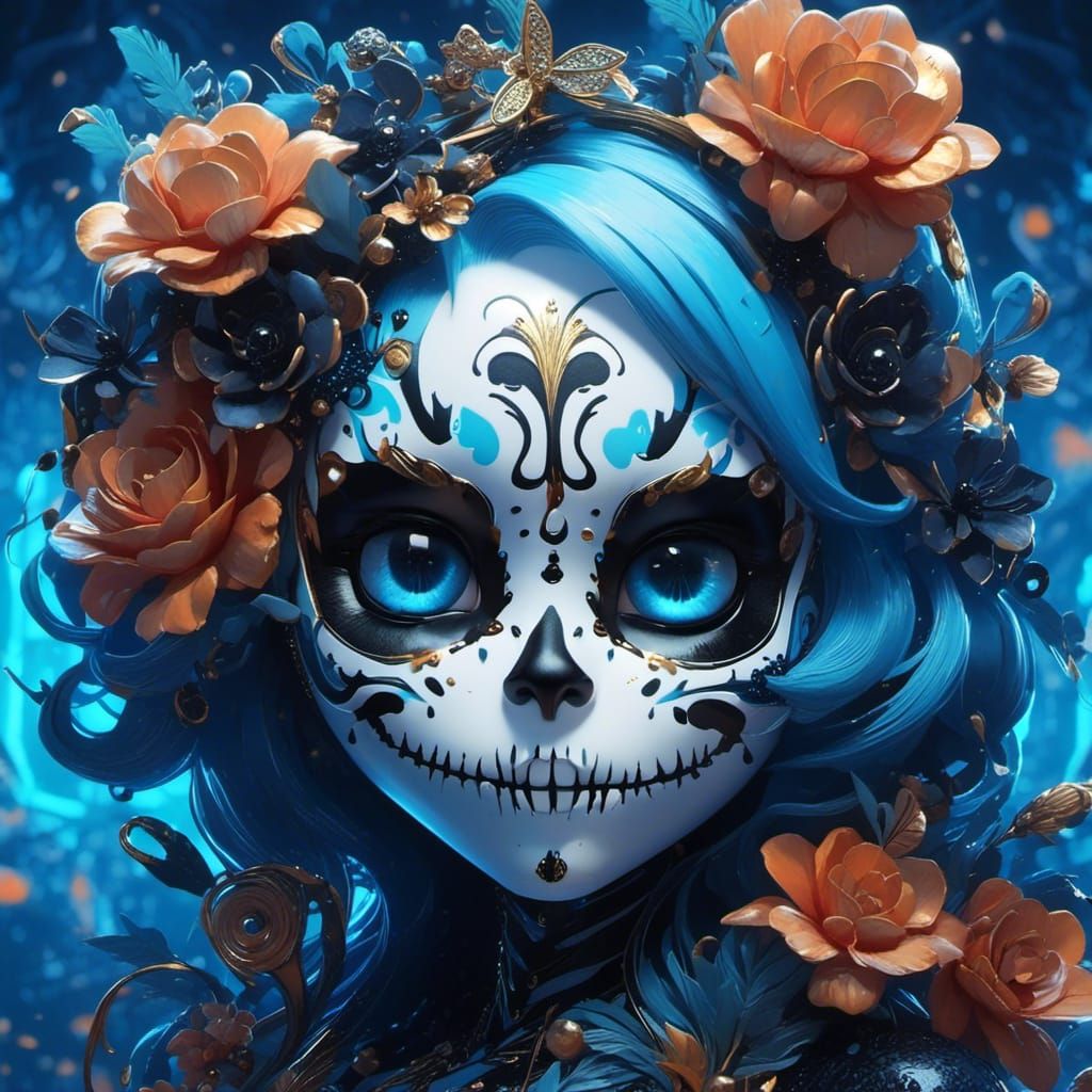 Strange cute quantum catrina_skull_face Creatures, big shiny reflective ...