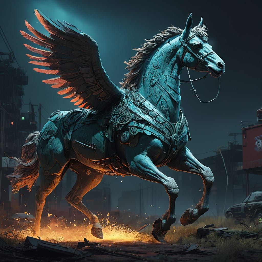 Llama Charges Forward on Majestic Winged Horse in ... - AI Art