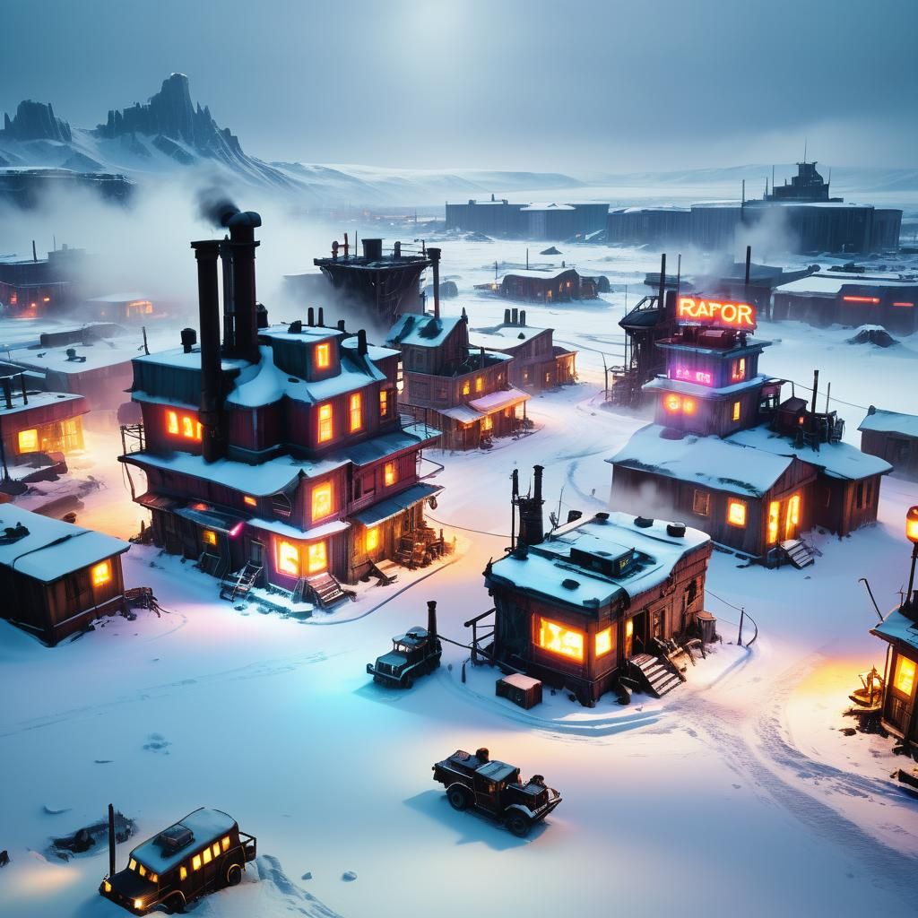 Futuristic Survival Outpost Amidst Frozen Ruins in... - AI Art