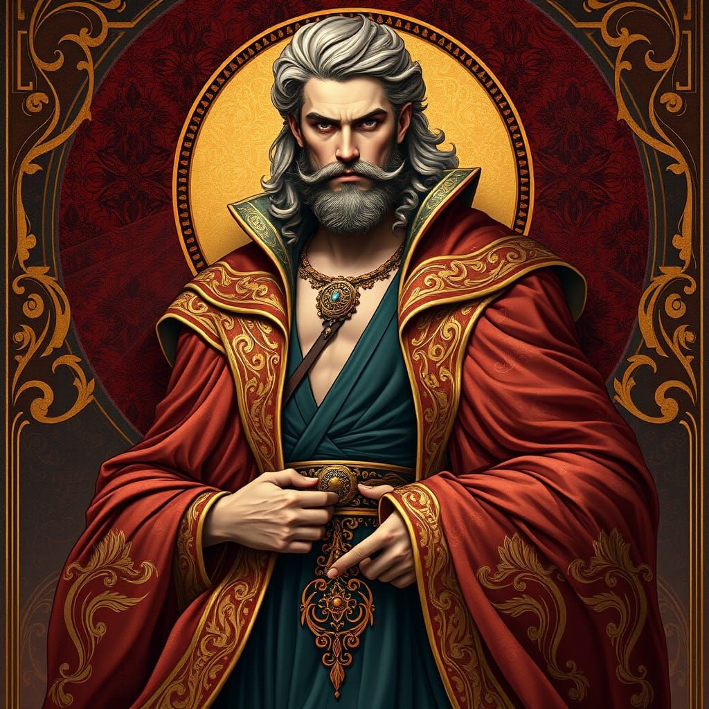 Regal Masculine Figure in Opulent Art Nouveau Styl... - AI Art