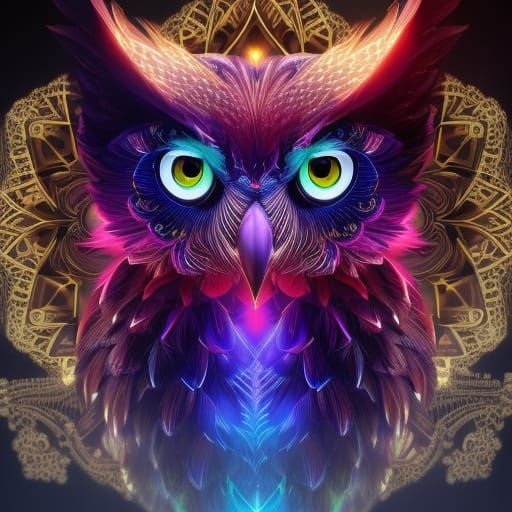 lushill style, Cute and adorable fantasy Owl , shiny feathers, glowing ...