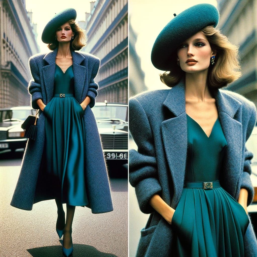 " Du bleu au vert, du vert au bleu " Haute couture automne-hiver 1987-1988. - AI Generated ...