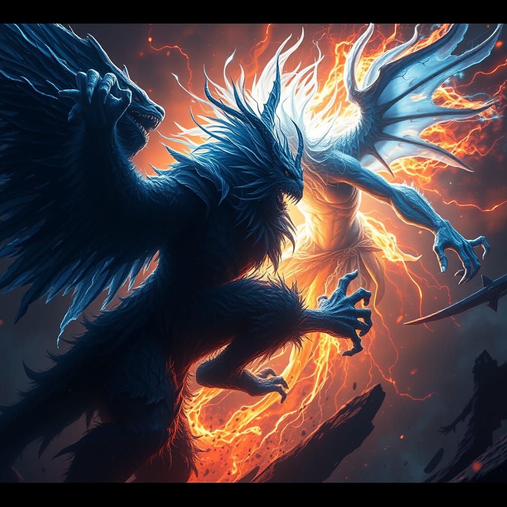 Ethereal Gods Engage in Cosmic Battle, Shining Lig... - AI Art