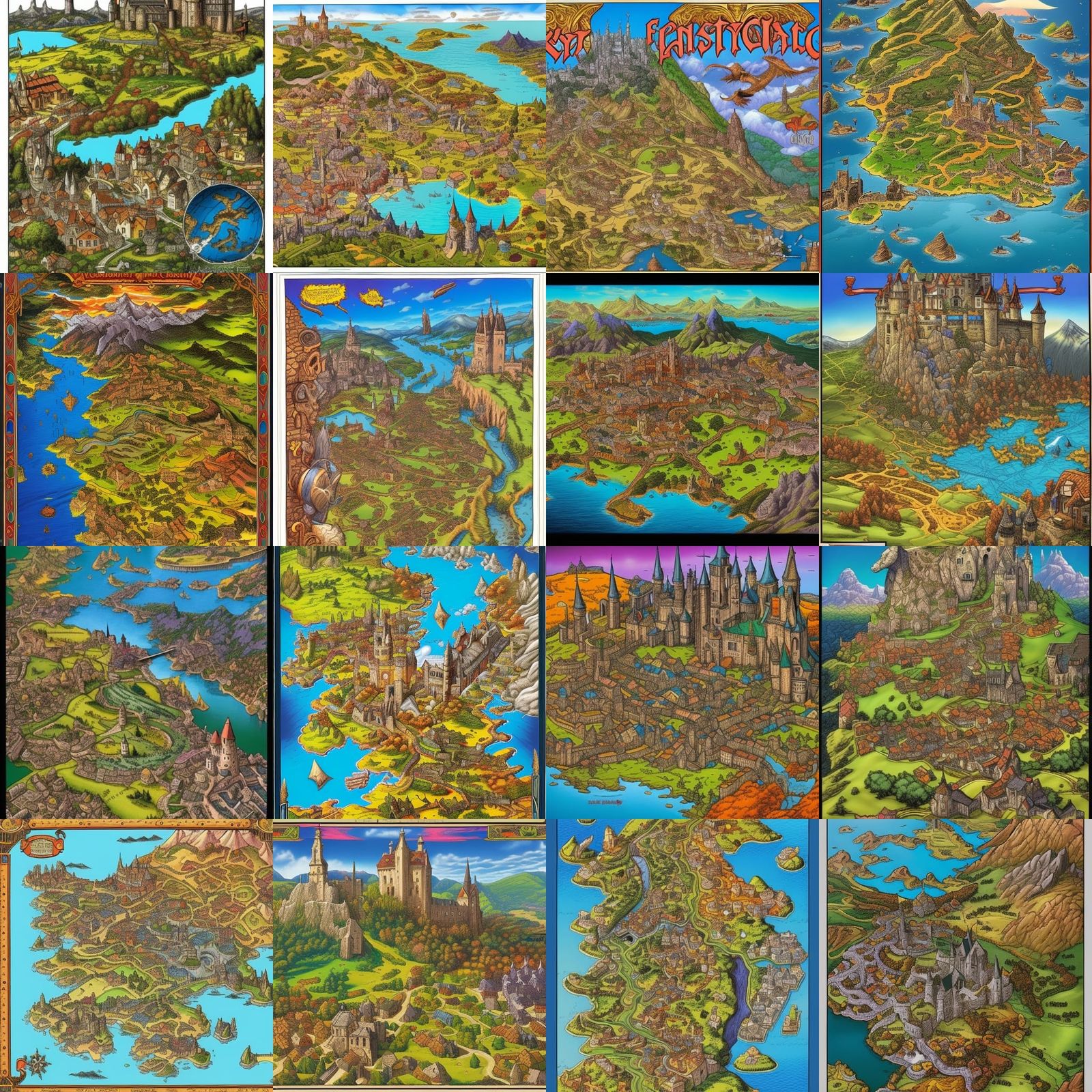 """Colorful Fantasy Medieval Country Map with Castles, Cities, Churches ...